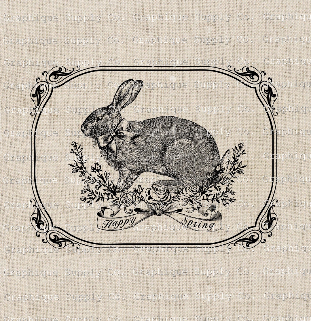 Happy Spring Rabbit Hare Bunny Pretty Frame- Clip Art Vintage ...