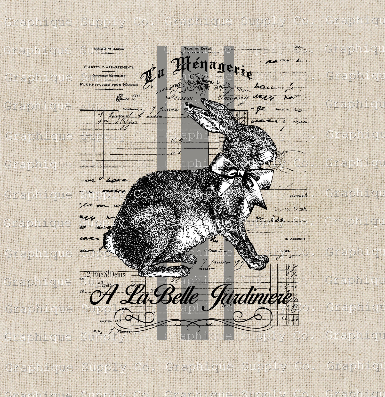 French Rabbit Clipart - Bunny Clip Art Vintage Illustration- Printable ...