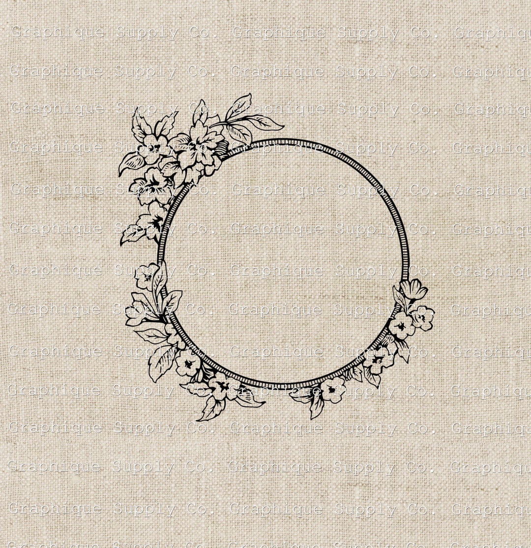Antique Inspired Floral Circle Frame Botanical Clipart- Delicate Floral ...