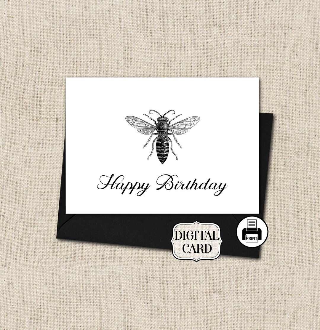 Bee Happy Birthday Greeting Card- Digital Printable Card- Digital ...