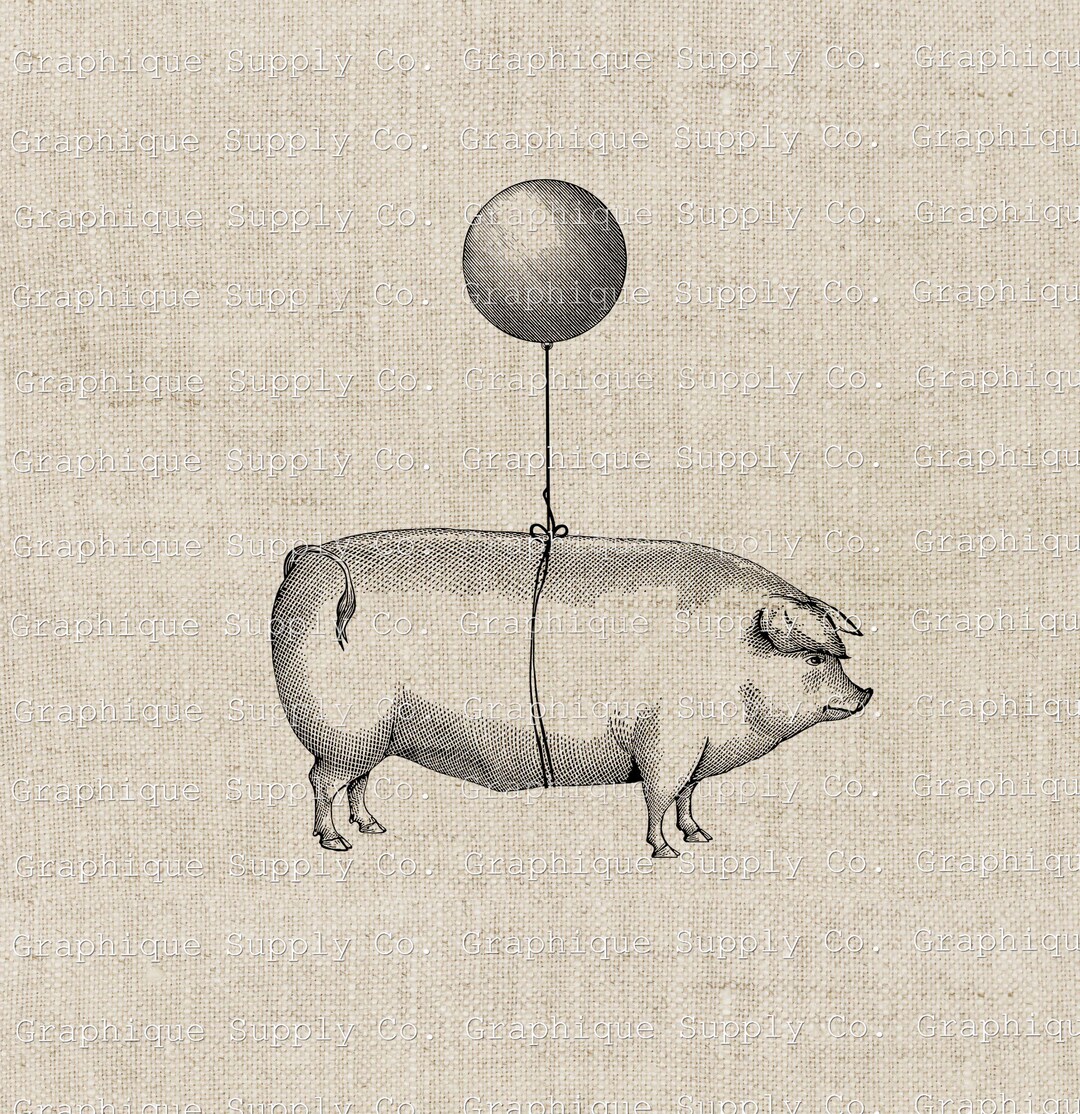 When Pigs Fly Clipart, Flying Pig With Vintage Balloon, Hand Drawn ...