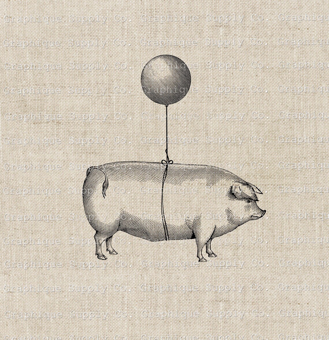 Flying Pig Clipart: Vintage Balloon, Steampunk Art (digital Download ...