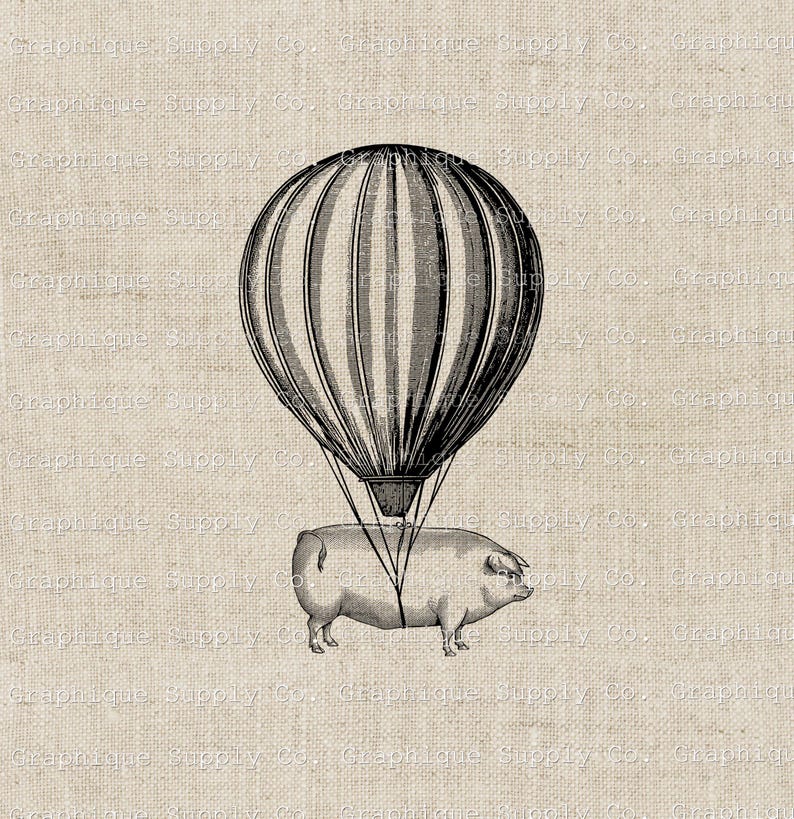 Flying Pig Clipart: Vintage Hot Air Balloon, Steampunk Art (JPEG, PNG ...