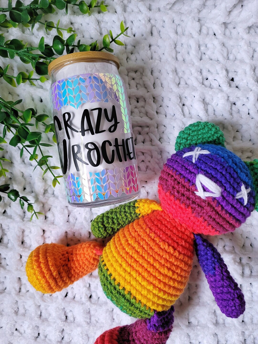 Crazy Crochet Lady Holographic Glass Cup, Knit Design Cup, Gift for ...