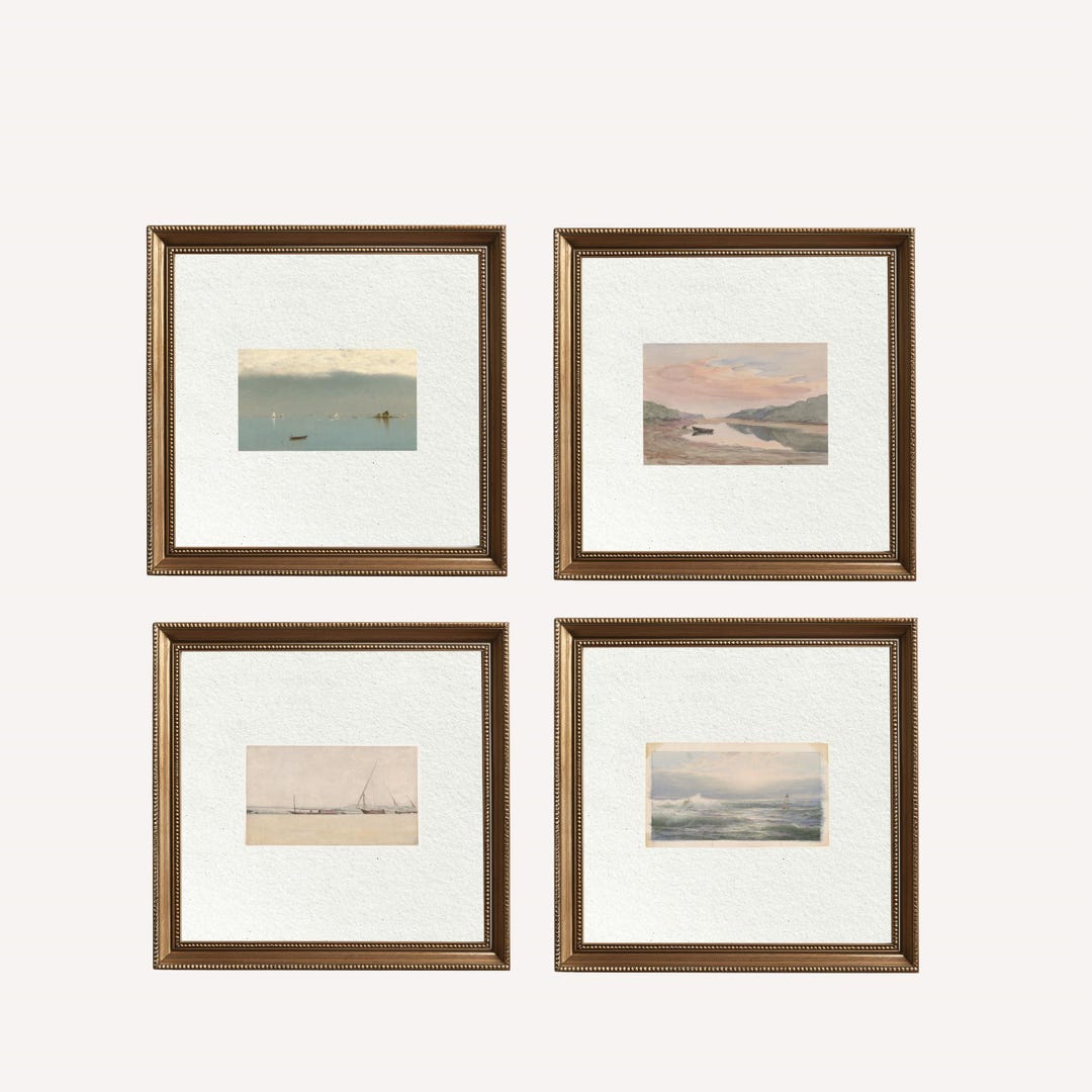 Set of 4 Vintage Coastal Prints, Soft Coastal Apartment Decor, Coastal ...