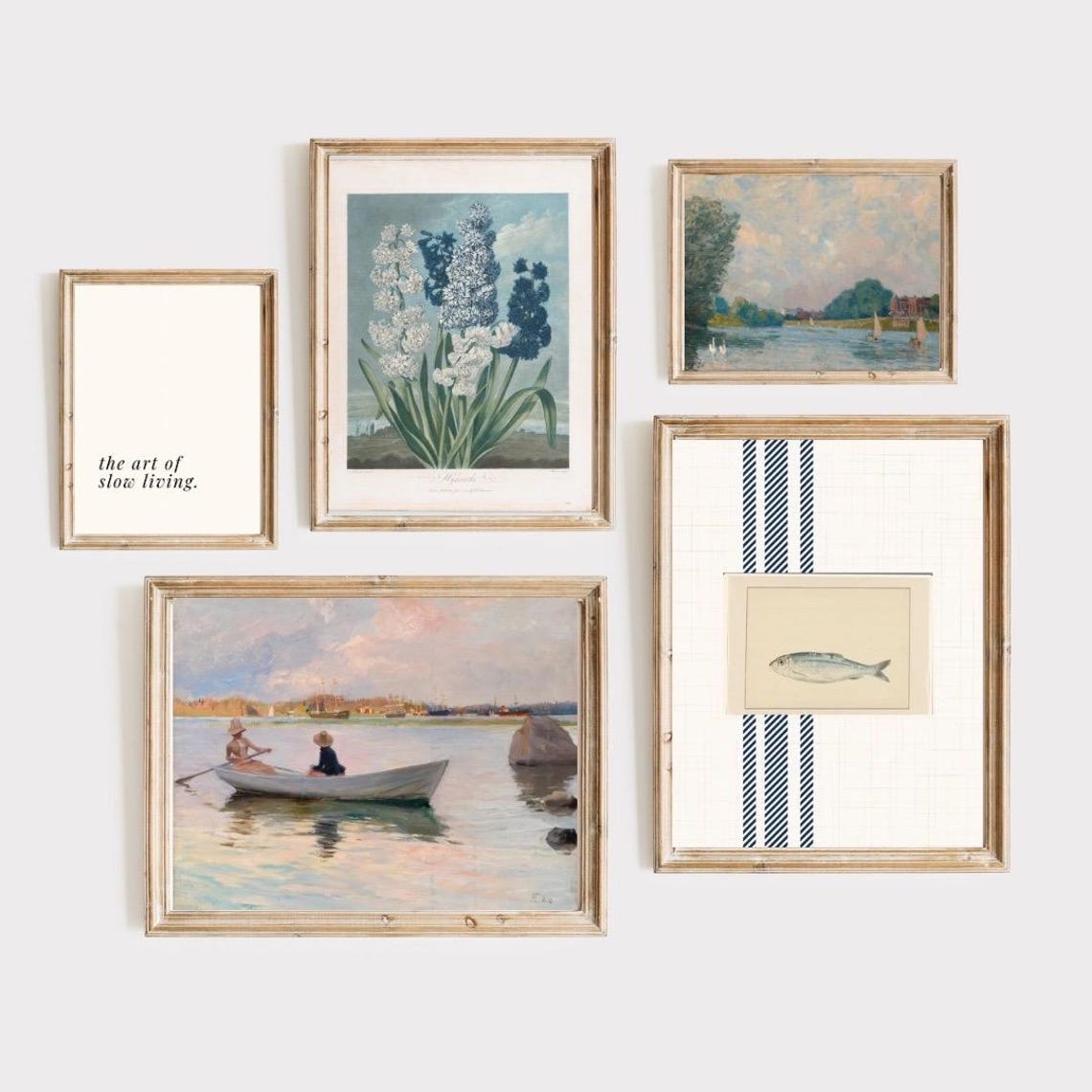 Coastal Vintage Gallery Wall Set of 5, Nantucket Print, Rowboat ...
