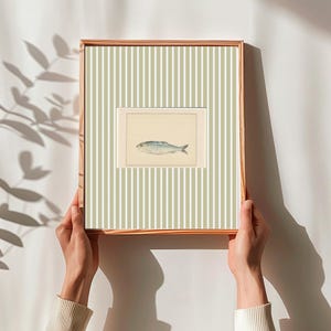 Green Striped Grandmillennial Print, Nantucket Prints, Beachy Wall Art ...