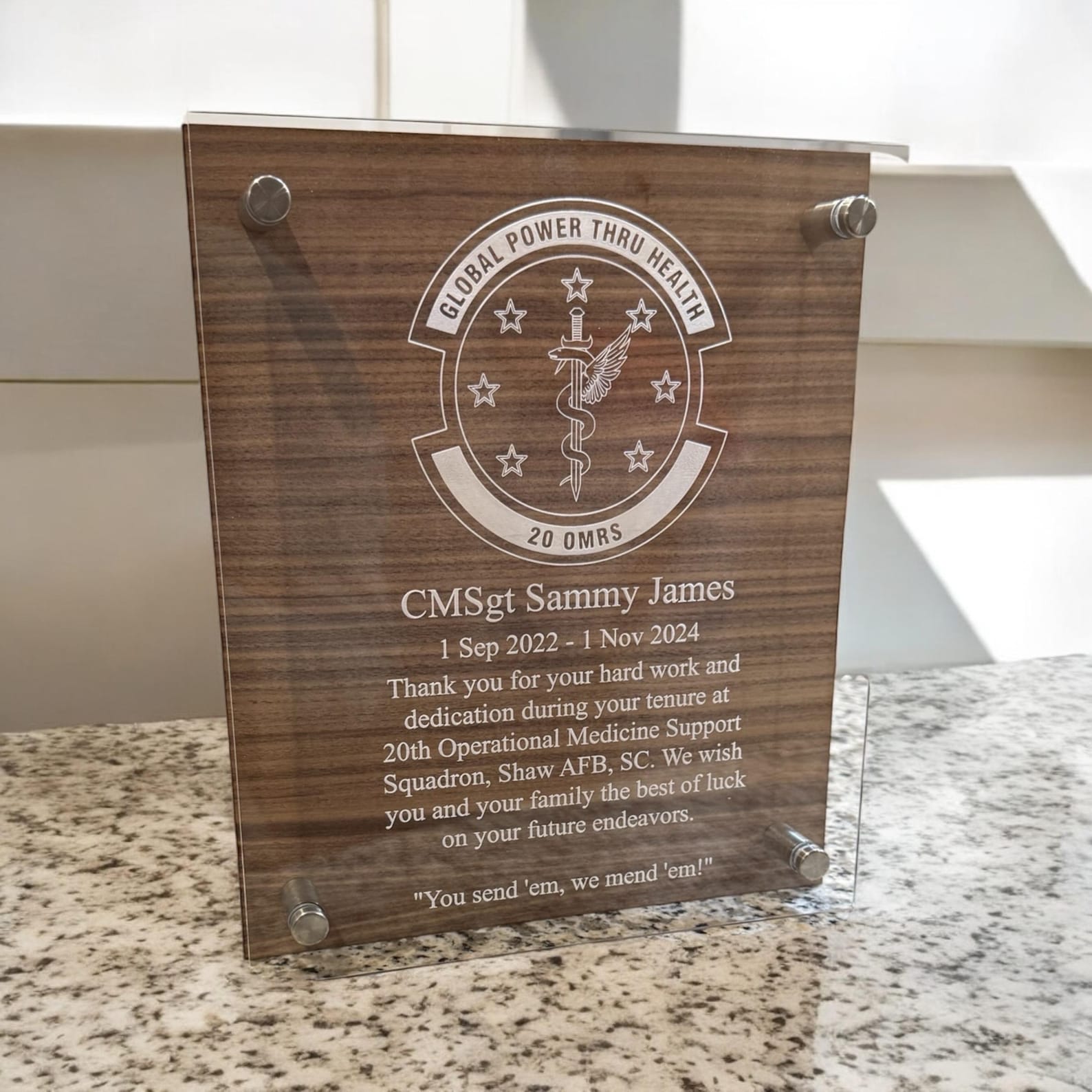Custom Wood & Acrylic Recognition Plaque: Retirement, Achievement Award ...