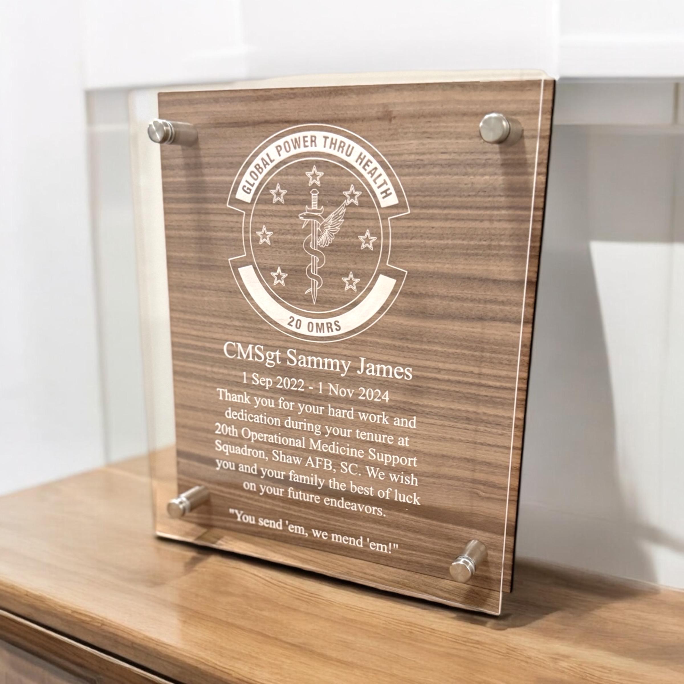 Custom Wood & Acrylic Recognition Plaque: Retirement, Achievement Award ...