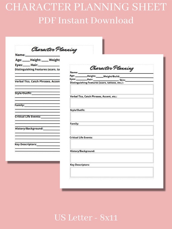 Character Planning Sheet PDF Instant Download for Writers / | Etsy ...