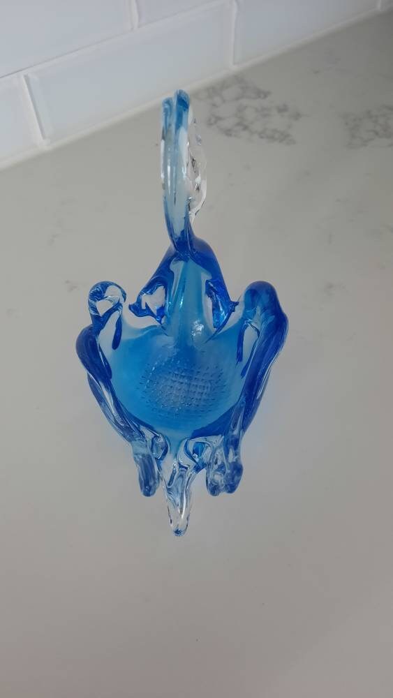 Vintage Glass Blue Swan, Hand Blown Glass Swan, Blue Glass Swan ...