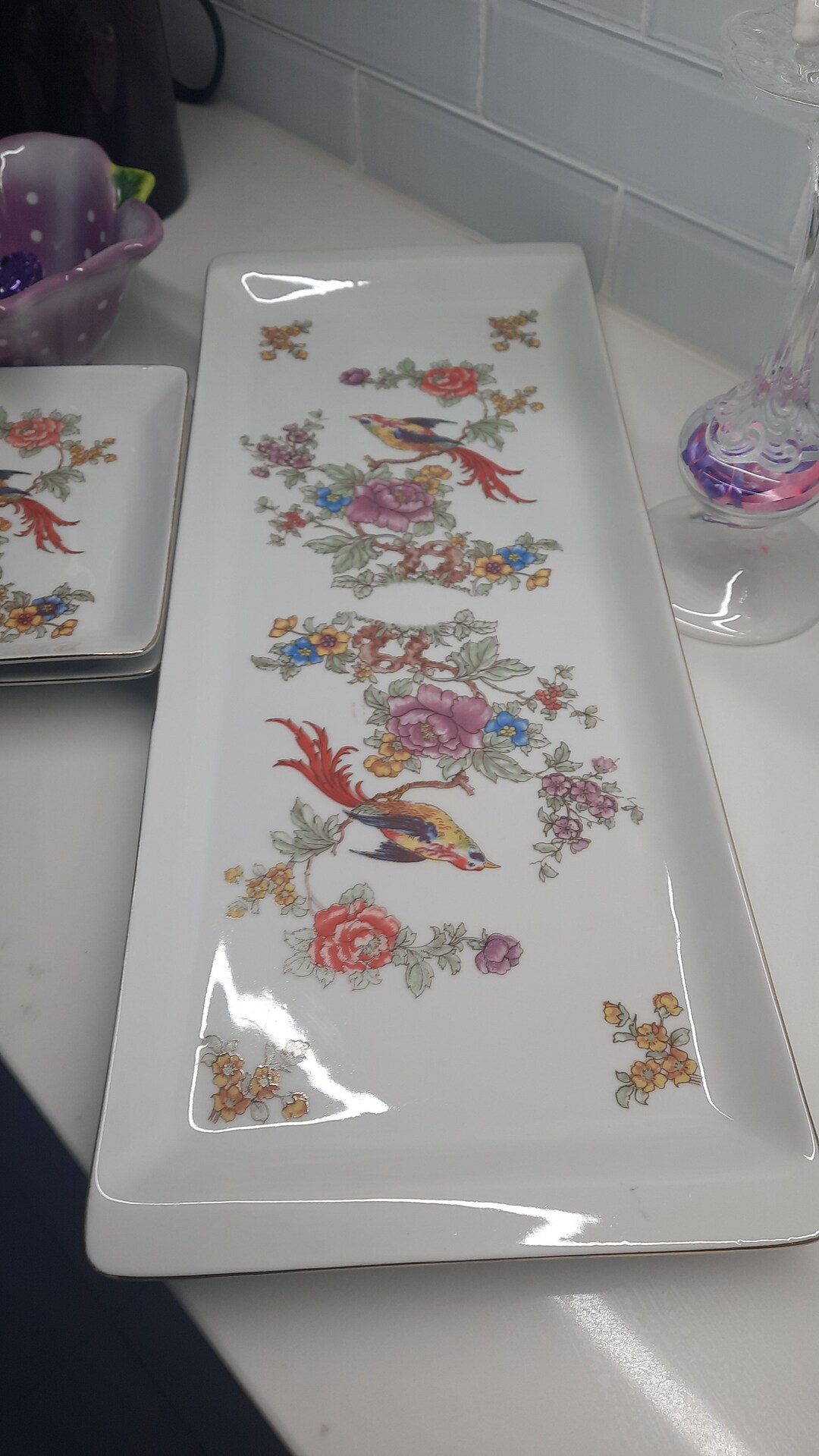 Hollohaza Rectangular Sandwich Platter and Two Square Plates, Porcelain ...
