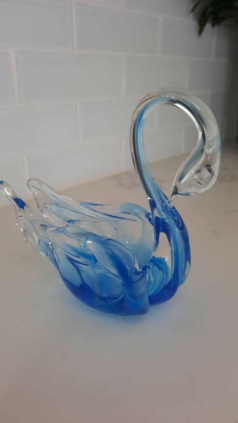 Vintage Glass Blue Swan, Hand Blown Glass Swan, Blue Glass Swan ...