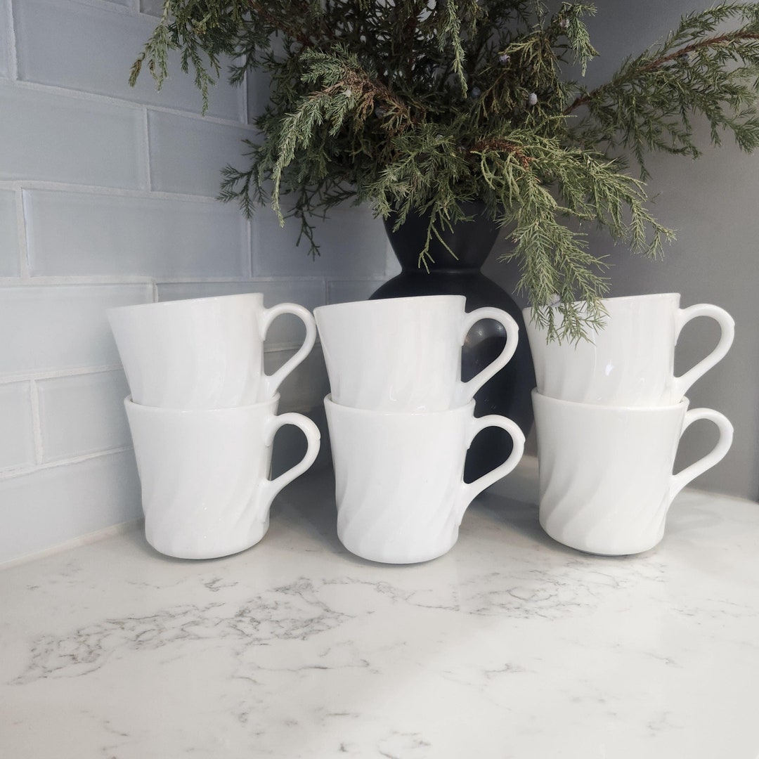 Vintage Corning Corelle Enhancements White Milk Coffee Tea Mugs, Swirl ...
