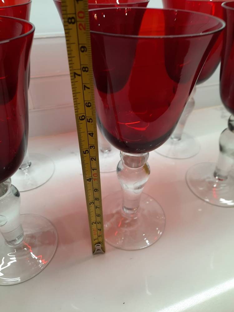 Vintage Red Ruby Wine Glasses Goblets Thick Stem Water - Etsy