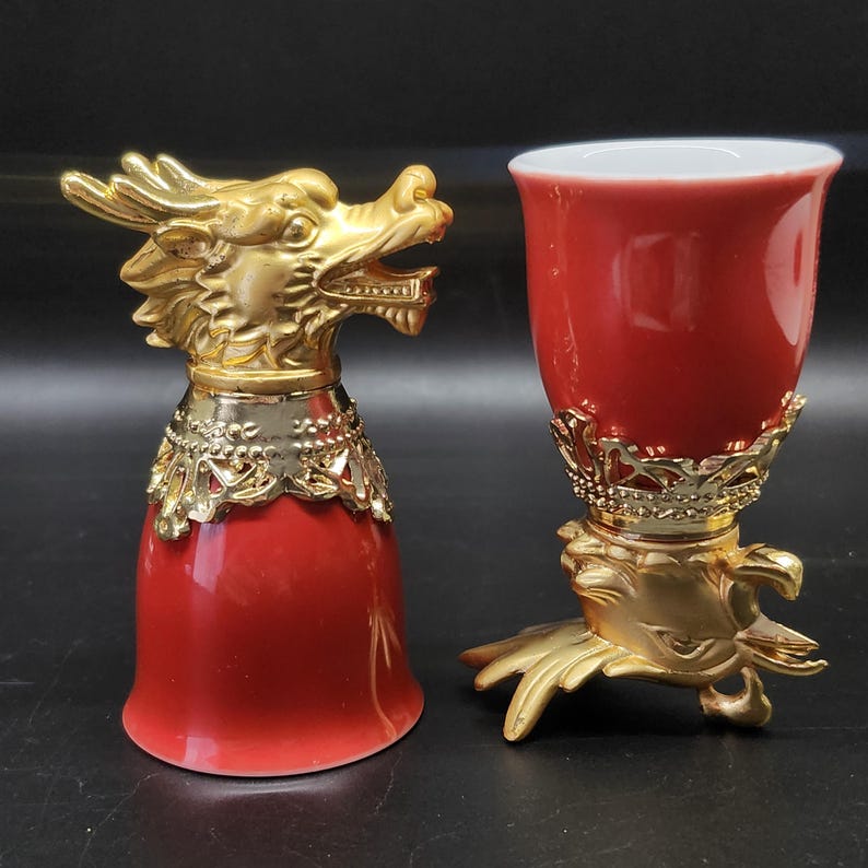 Dragon and Phoenix Shot Glasses, 24K Gold Plated, Unique Shot Glass ...