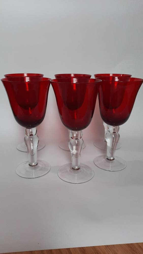 Vintage Red Ruby Wine Glasses Goblets Thick Stem Water - Etsy