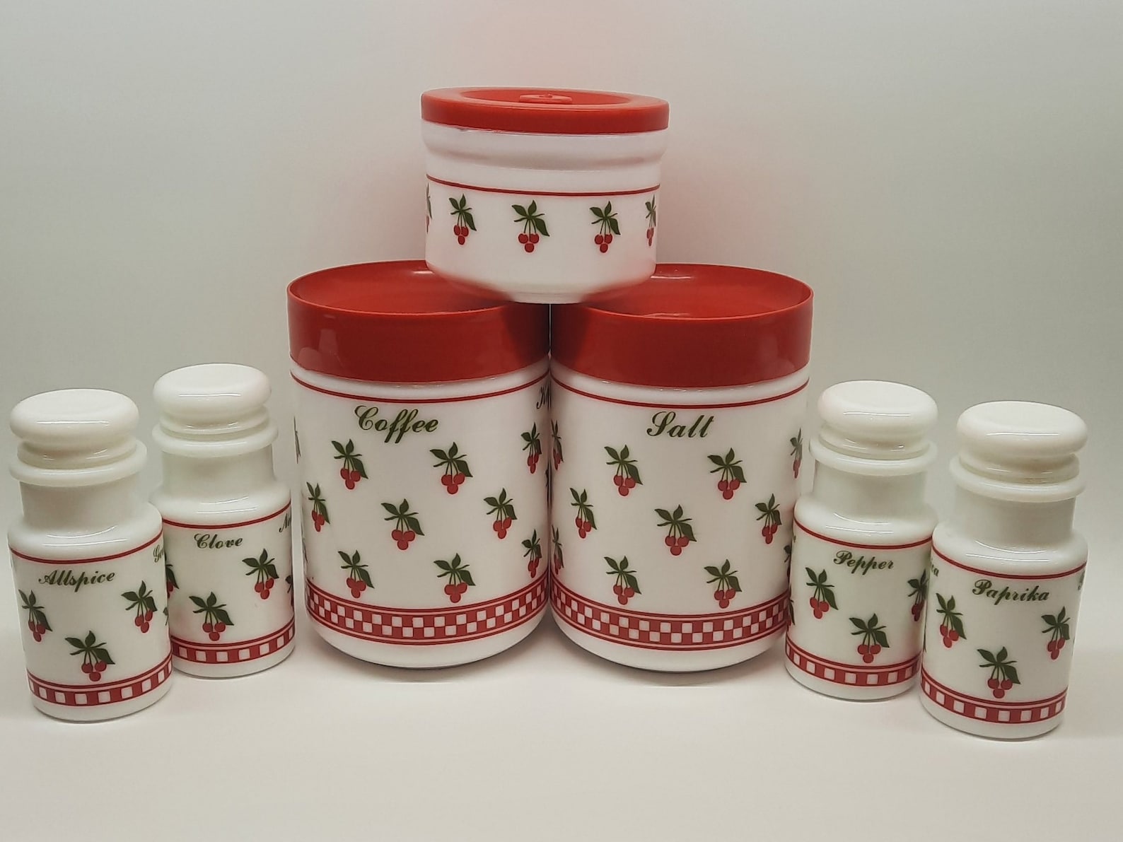 Italian Vintage 70s Cerve Parma Milk Glass Canister Jar Set, Spices Set ...
