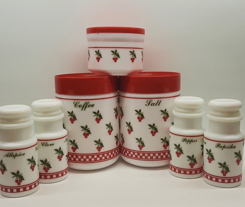 Vintage Italian Milk Glass Canister Set: 70s Cerve Parma Cherry Motif ...