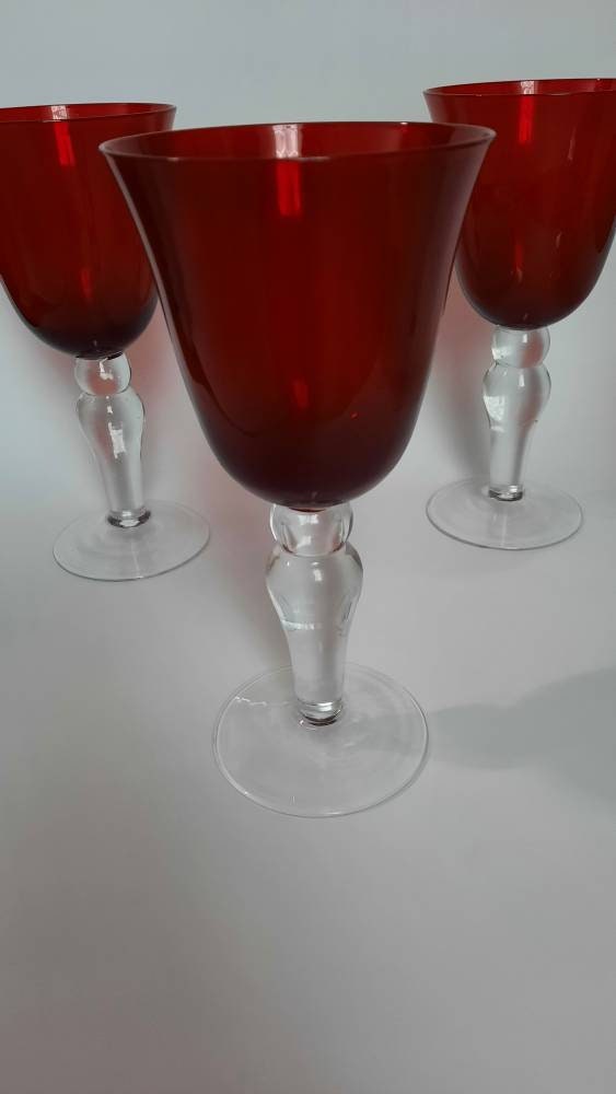 Vintage Red Ruby Wine Glasses Goblets Thick Stem Water - Etsy