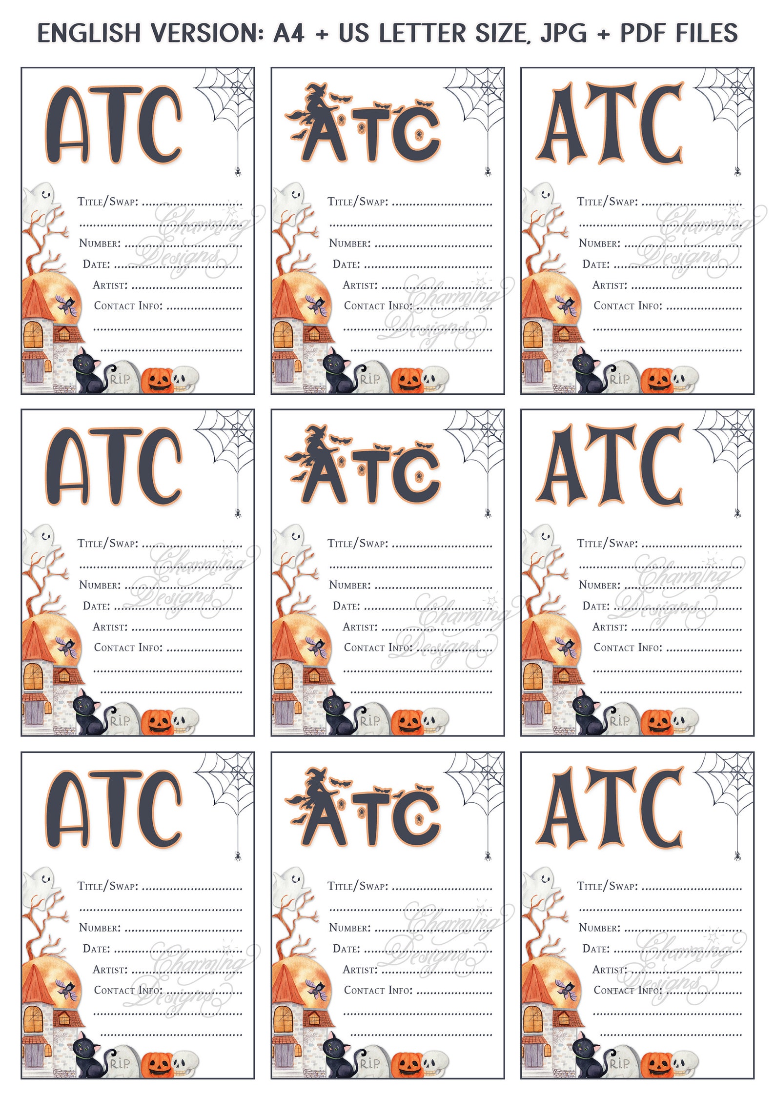 Halloween ATC Back Sides, Artist Trading Card Label, Digital Download ...
