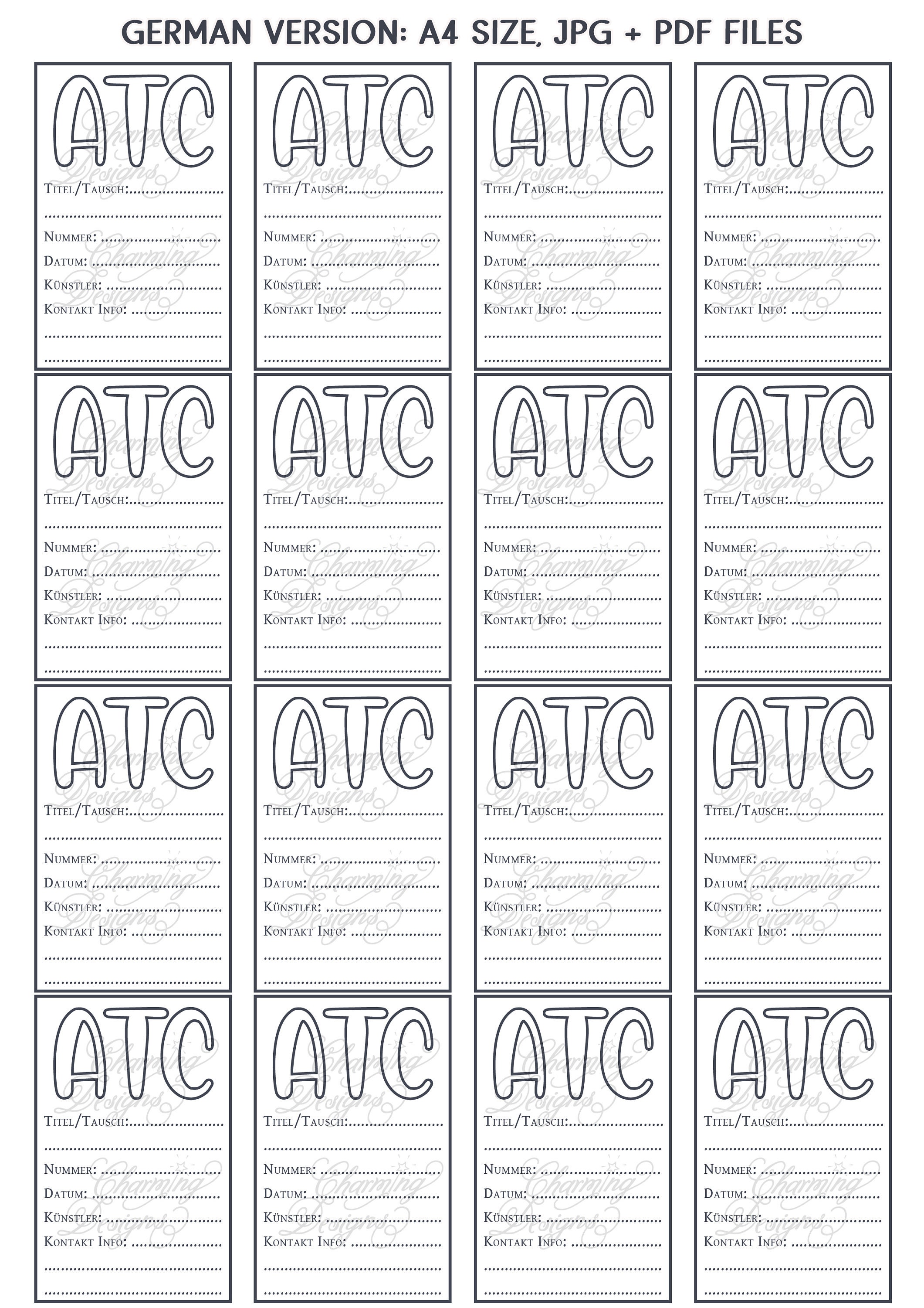 ATC Back Sides, Artist Trading Card Label, Digital Download, Digital ...