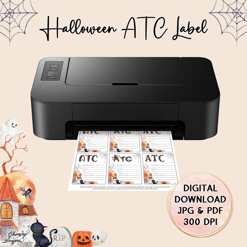 Halloween ATC Back Sides, Artist Trading Card Label, Digital Download ...