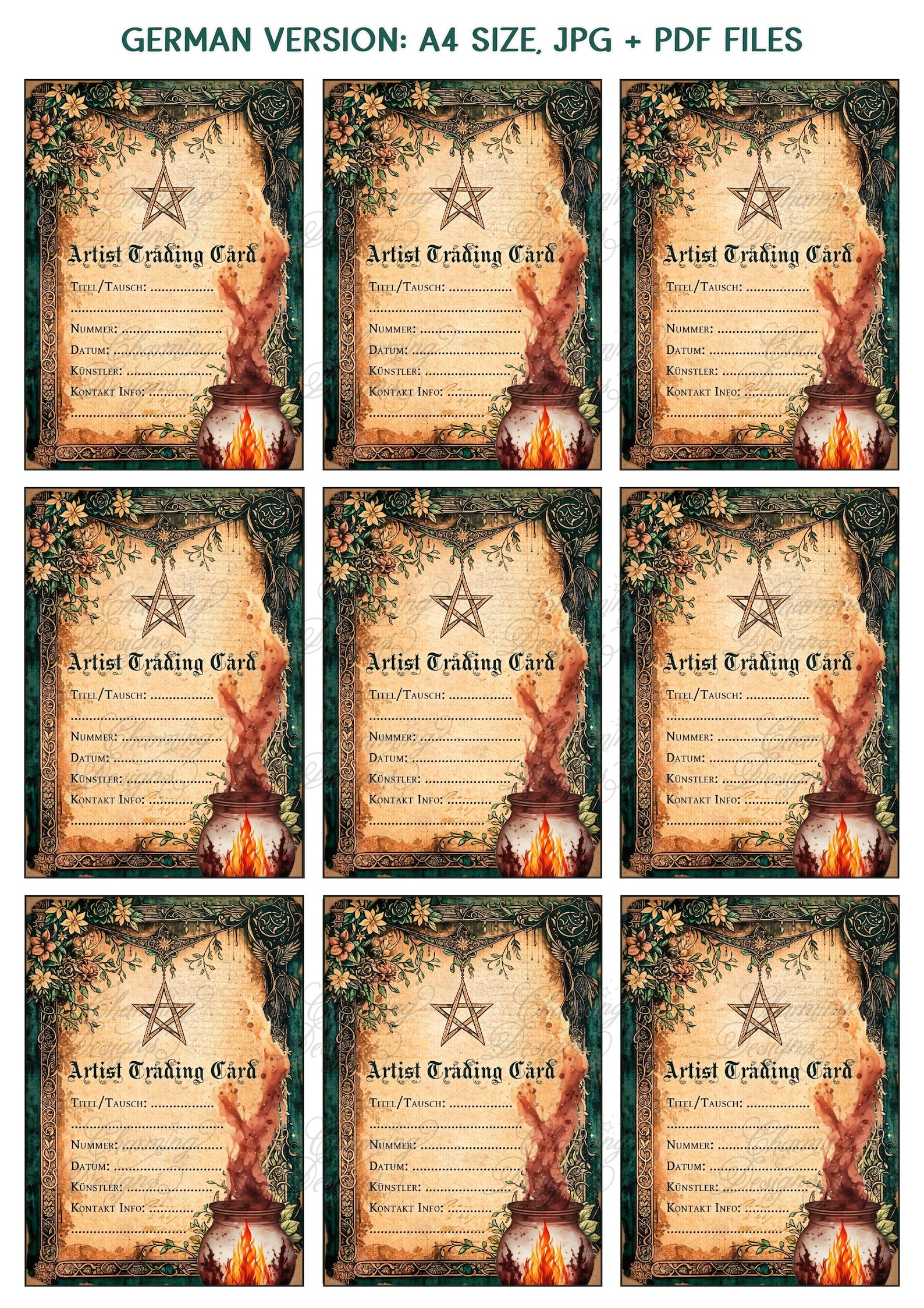 ATC Back Sides, Fantasy Artist Trading Card Label, Digital Download ...