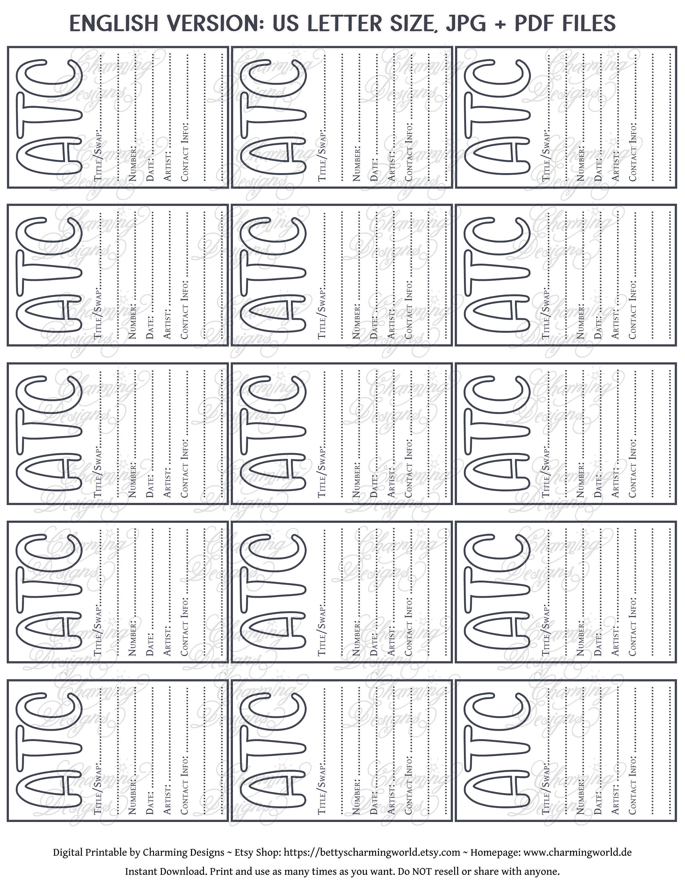 ATC Back Sides, Artist Trading Card Label, Digital Download, Digital ...