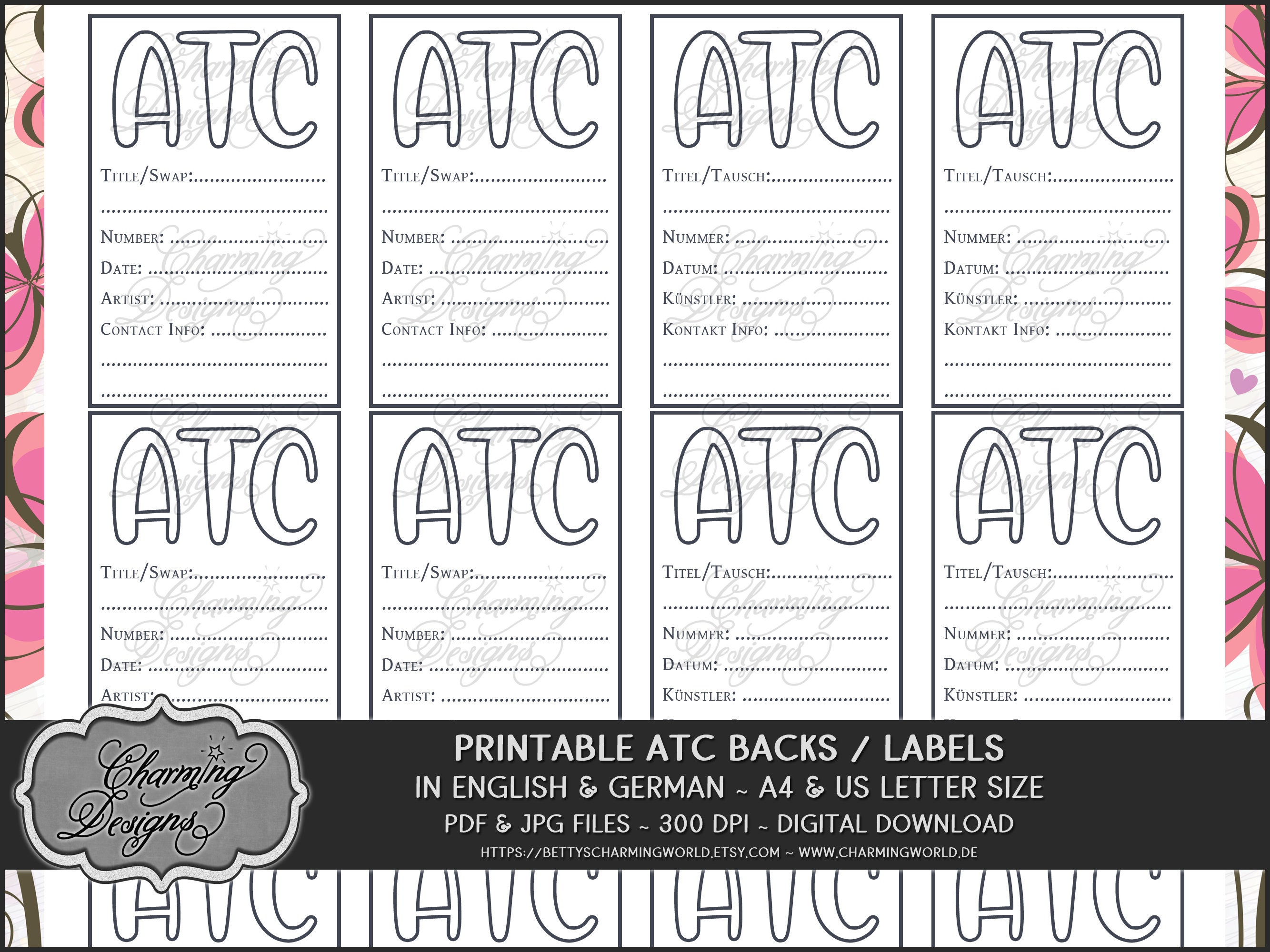 ATC Back Sides, Artist Trading Card Label, Digital Download, Digital ...