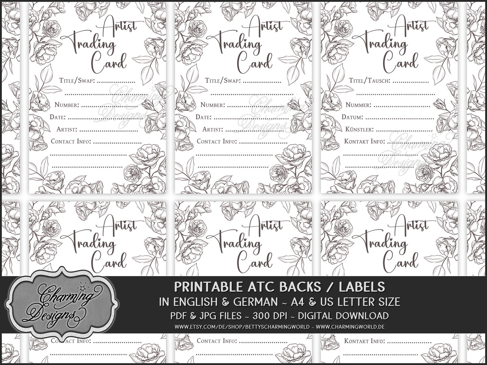 ATC Back Sides, Artist Trading Card Label, Digital Download, Digital ...