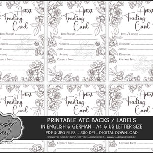 ATC Back Sides, Artist Trading Card Label, Digital Download, Digital ...