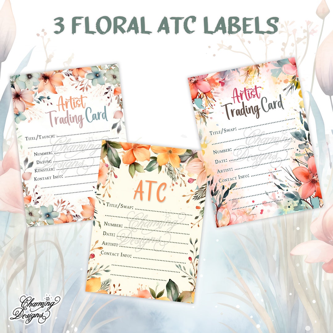 ATC Back Sides, Artist Trading Card Label, Colorful Floral ATC Backs ...