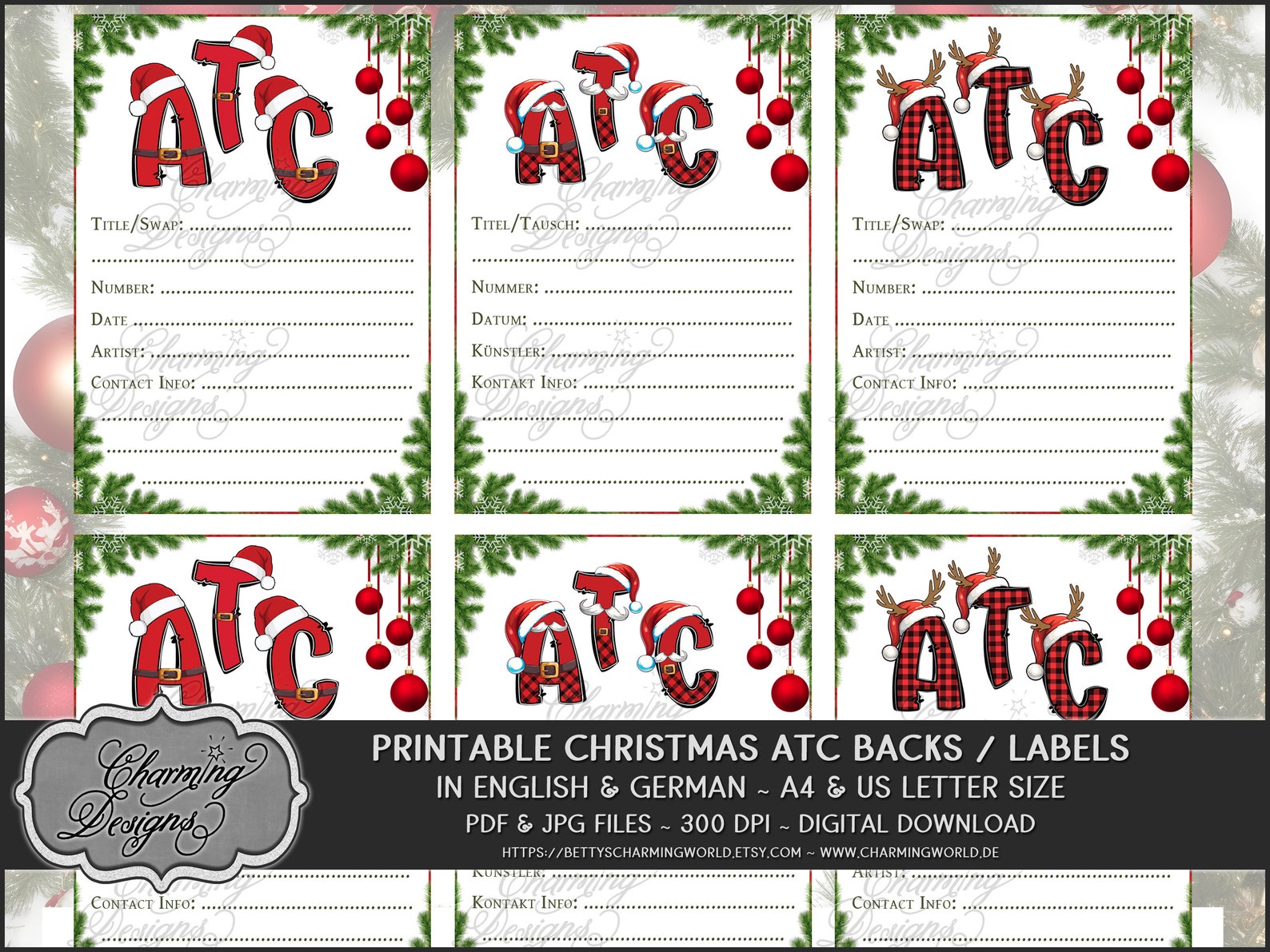 Christmas ATC Back Sides, Xmas Artist Trading Card Label, Digital ...