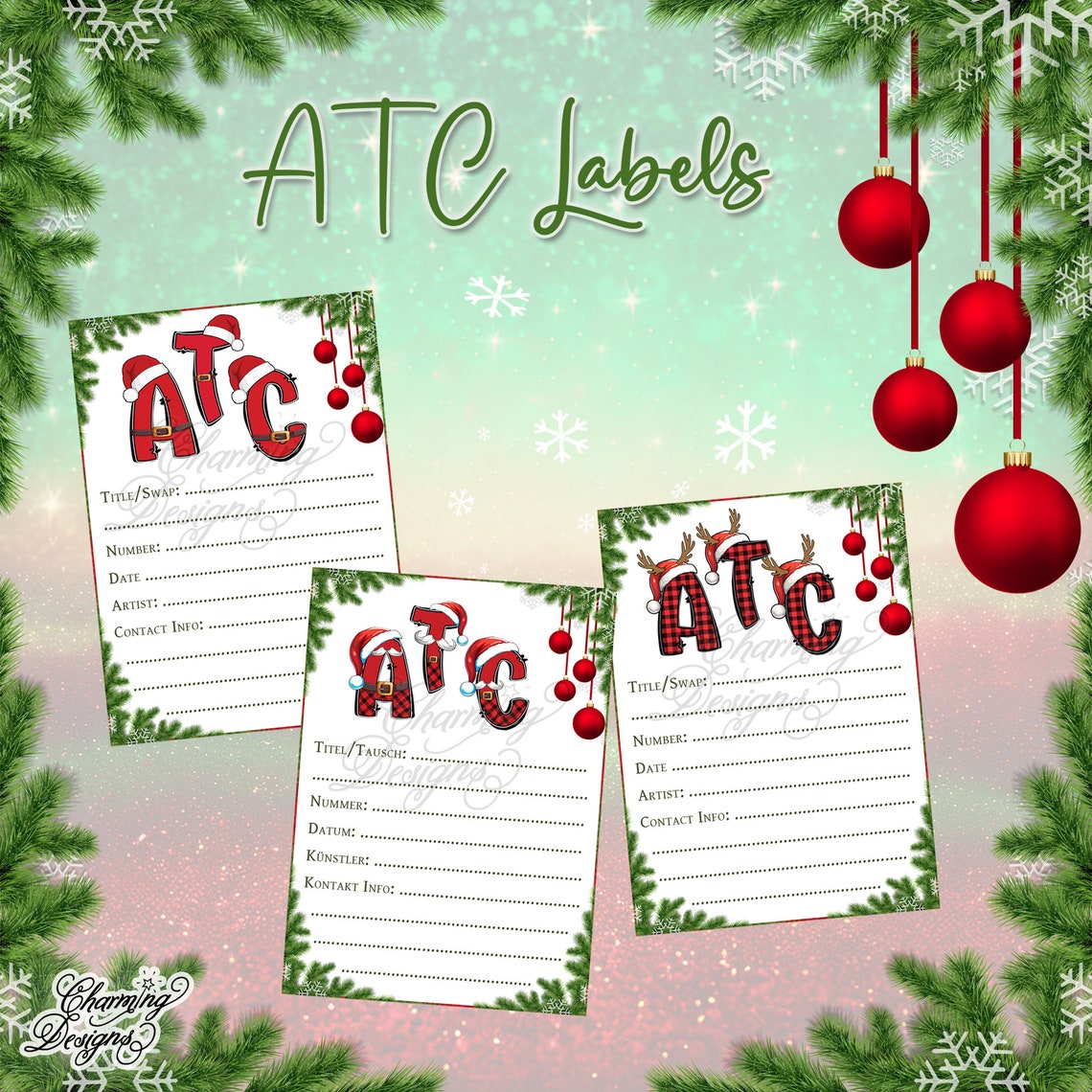 Christmas ATC Back Sides, Xmas Artist Trading Card Label, Digital ...