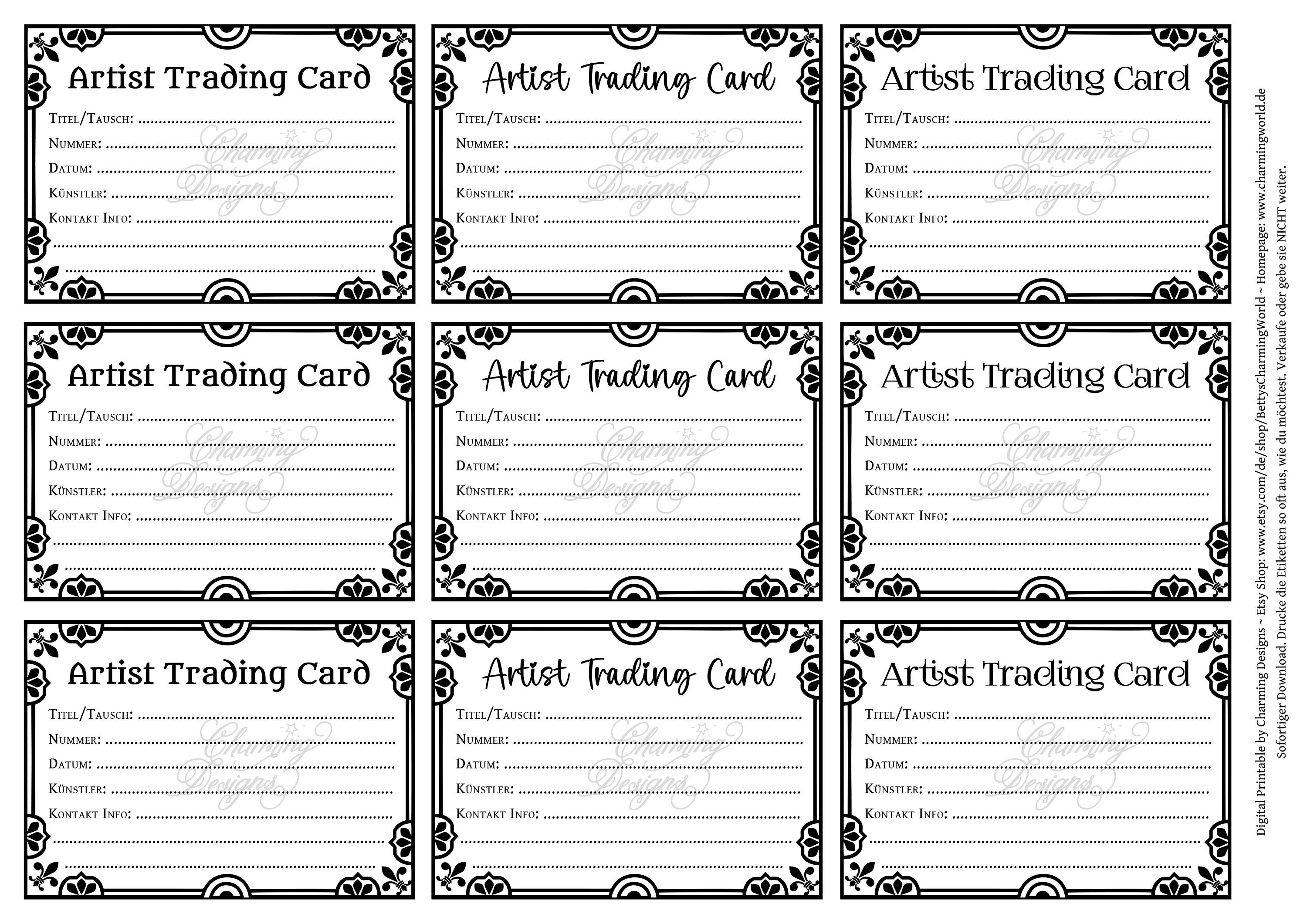ATC Back Sides, Horizontal Artist Trading Card Label, Digital Download ...