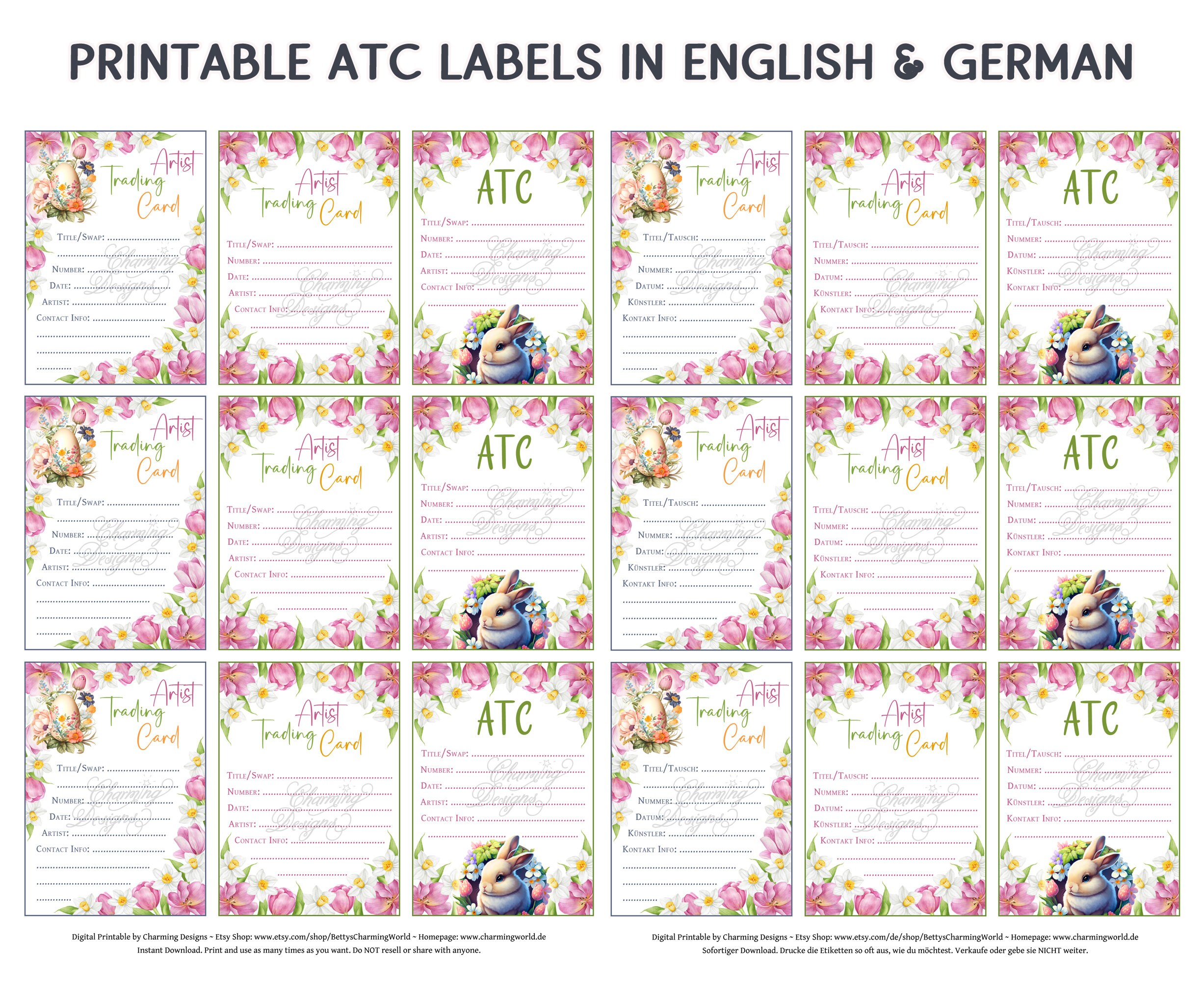 Spring ATC Back Sides, Easter Artist Trading Card Label, Digital ...
