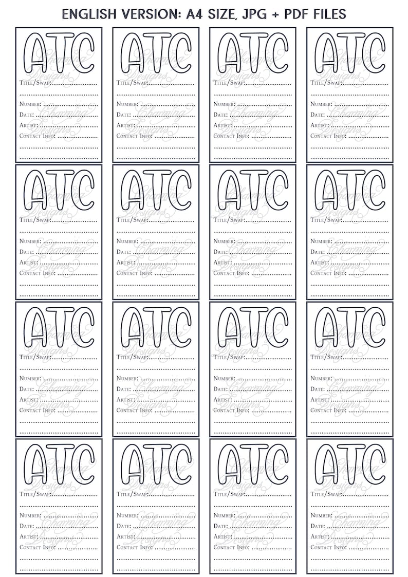 ATC Back Sides, Artist Trading Card Label, Digital Download, Digital ...