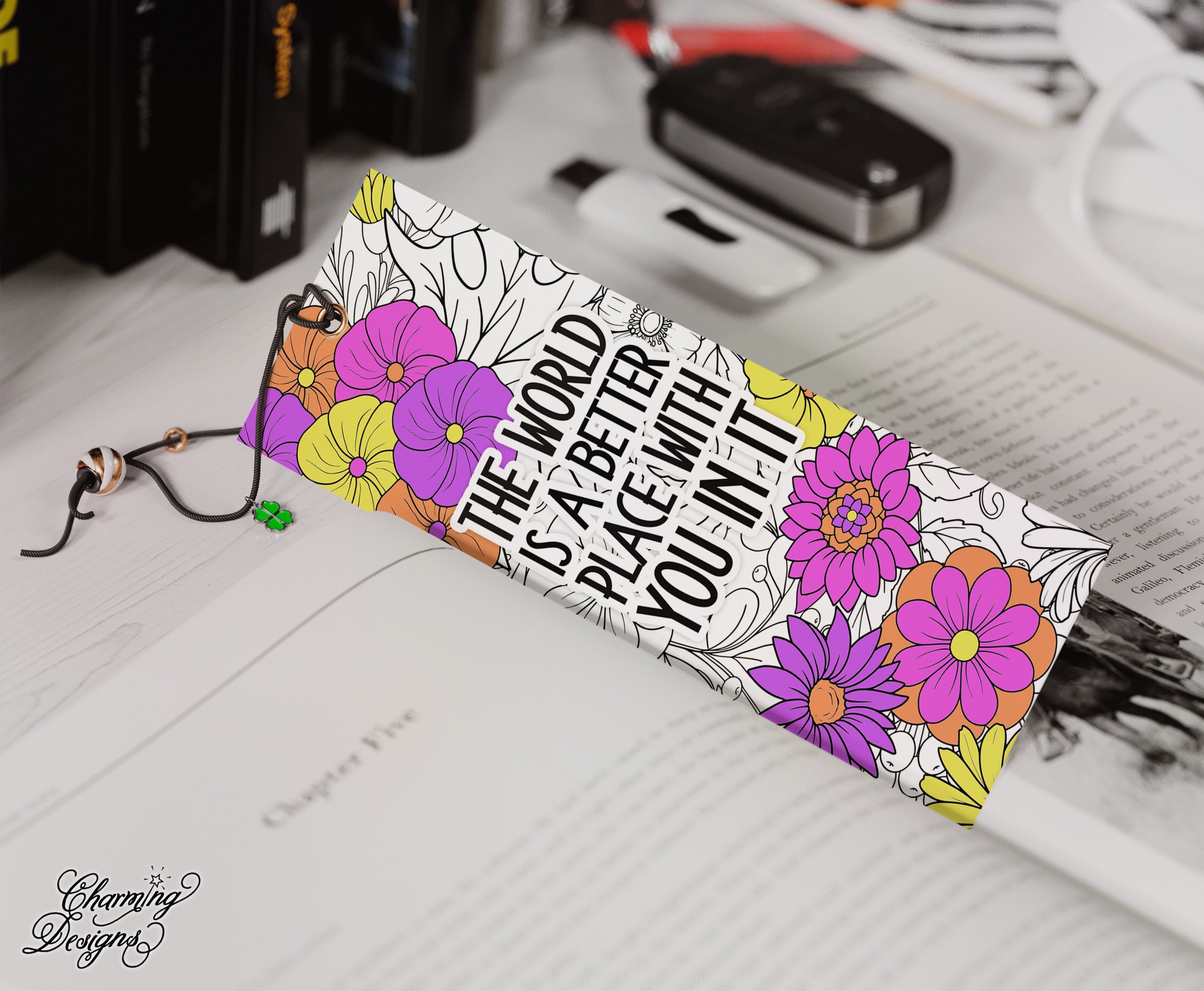 Coloring Bookmarks With Flowers, Floral Bookmarks With Positive ...