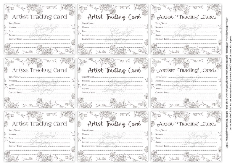 ATC Back Sides, Horizontal Artist Trading Card Label, Digital Download ...