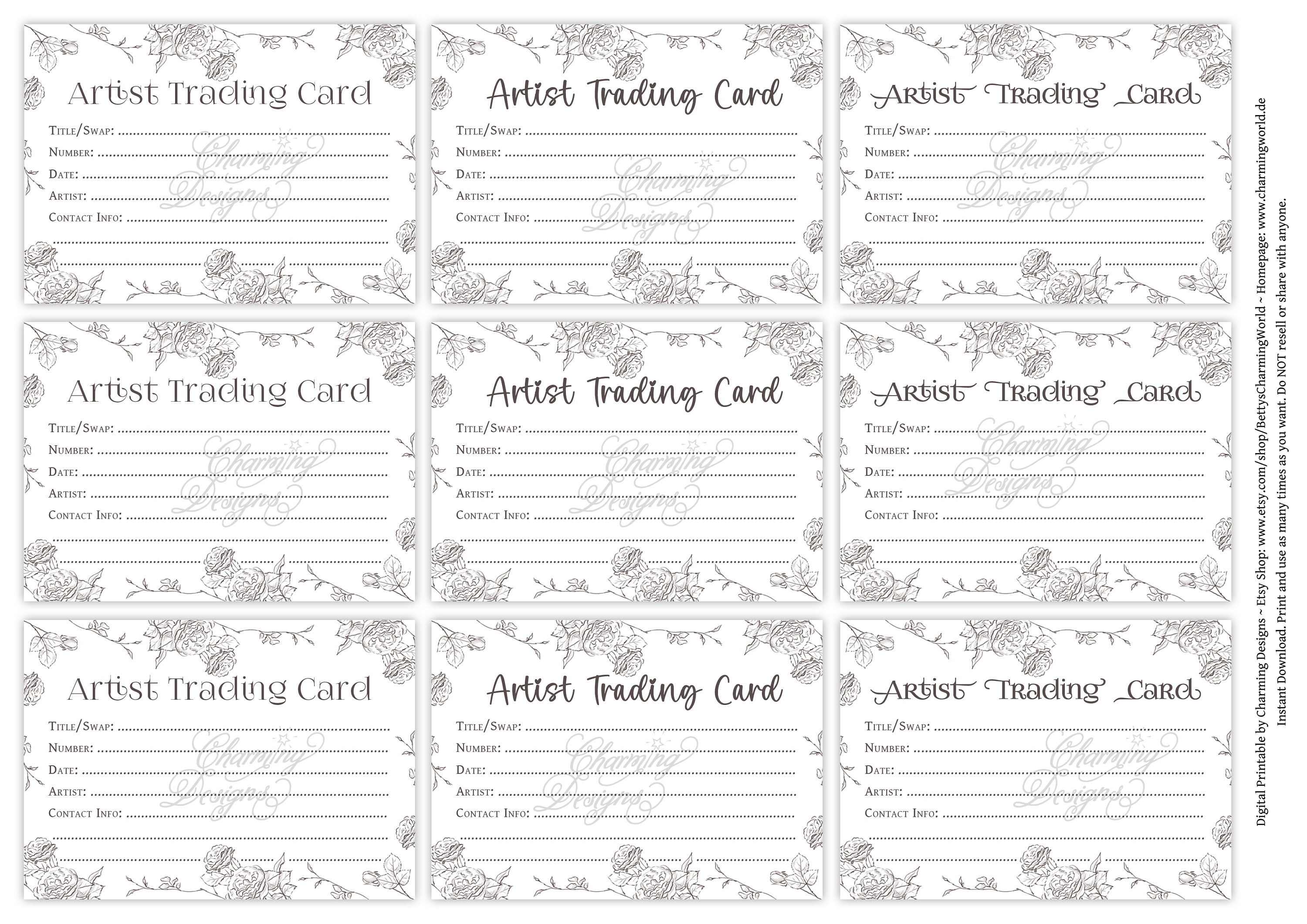 ATC Back Sides, Horizontal Artist Trading Card Label, Digital Download ...