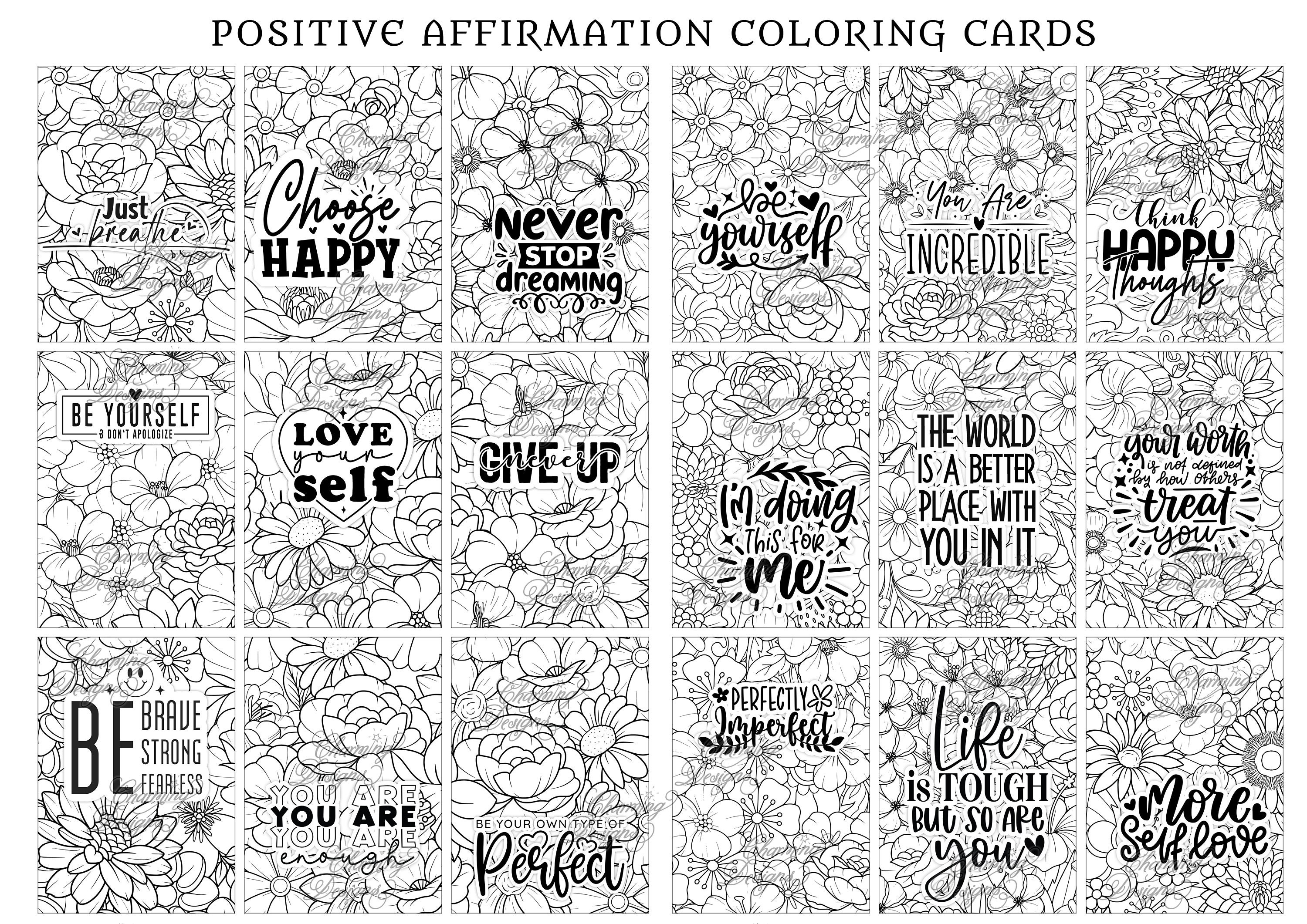 Printable Affirmation Cards, Coloring Cards With Flowers, Floral Artist ...