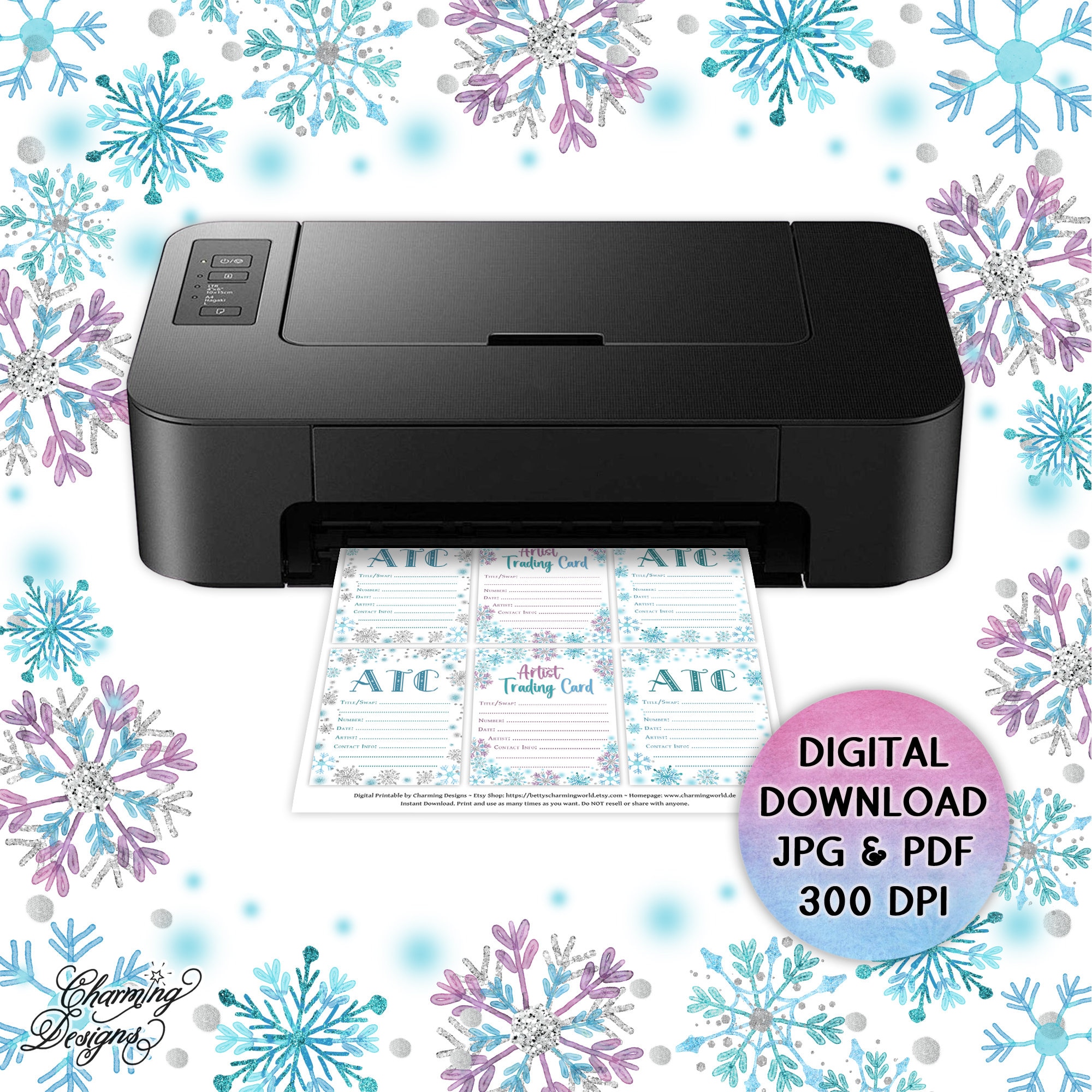 Winter ATC Back Sides, Ice Crystal Artist Trading Card Label, Digital ...