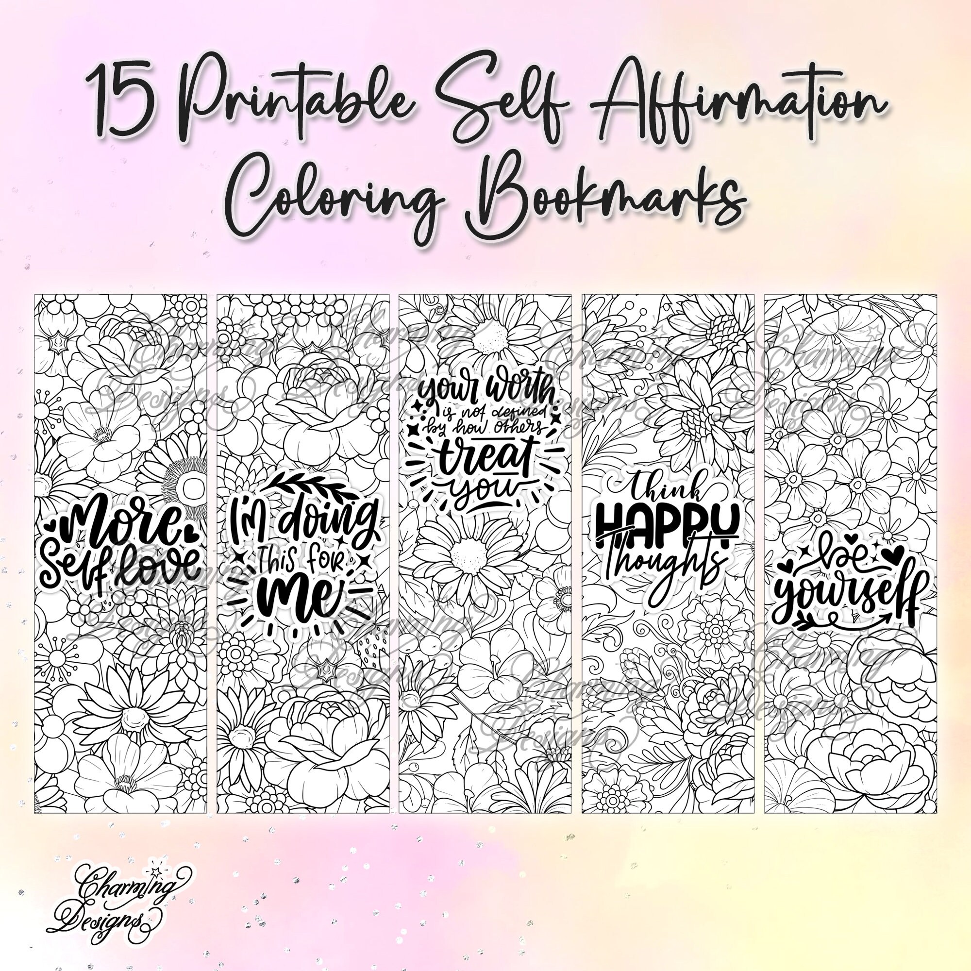 Coloring Bookmarks With Flowers, Floral Bookmarks With Positive ...