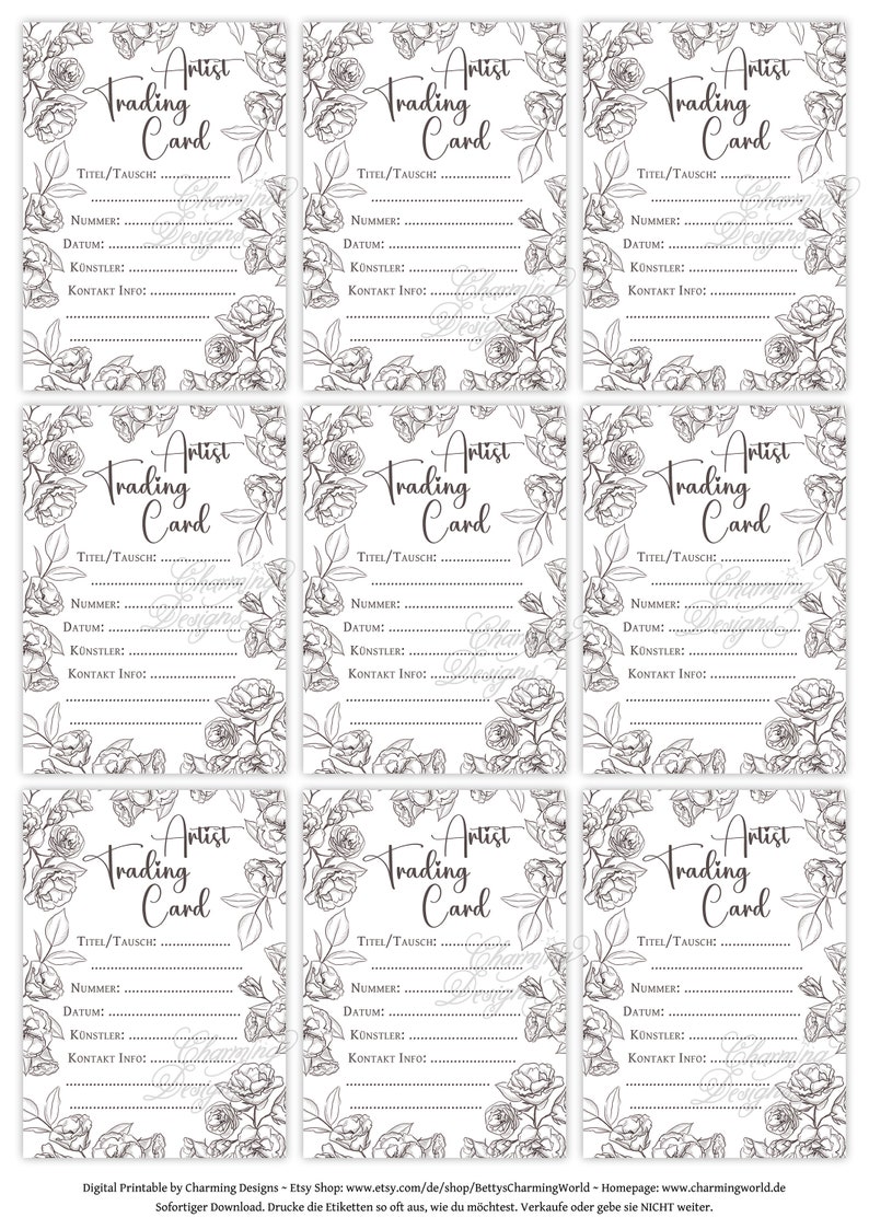 ATC Back Sides, Artist Trading Card Label, Digital Download, Digital ...