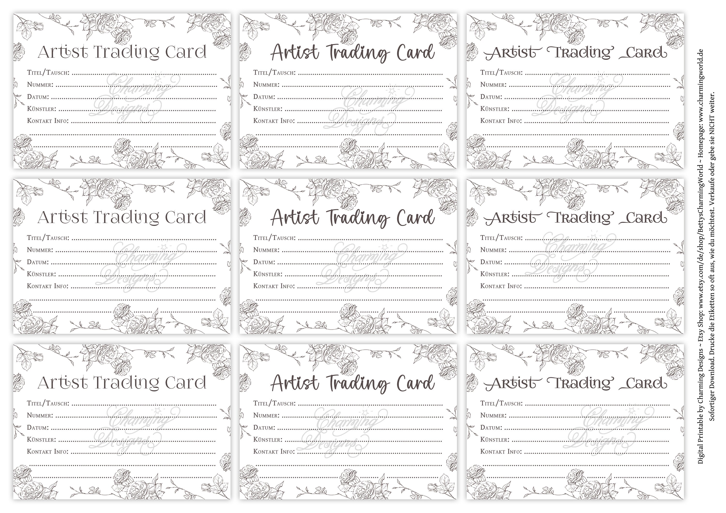 ATC Back Sides, Horizontal Artist Trading Card Label, Digital Download ...