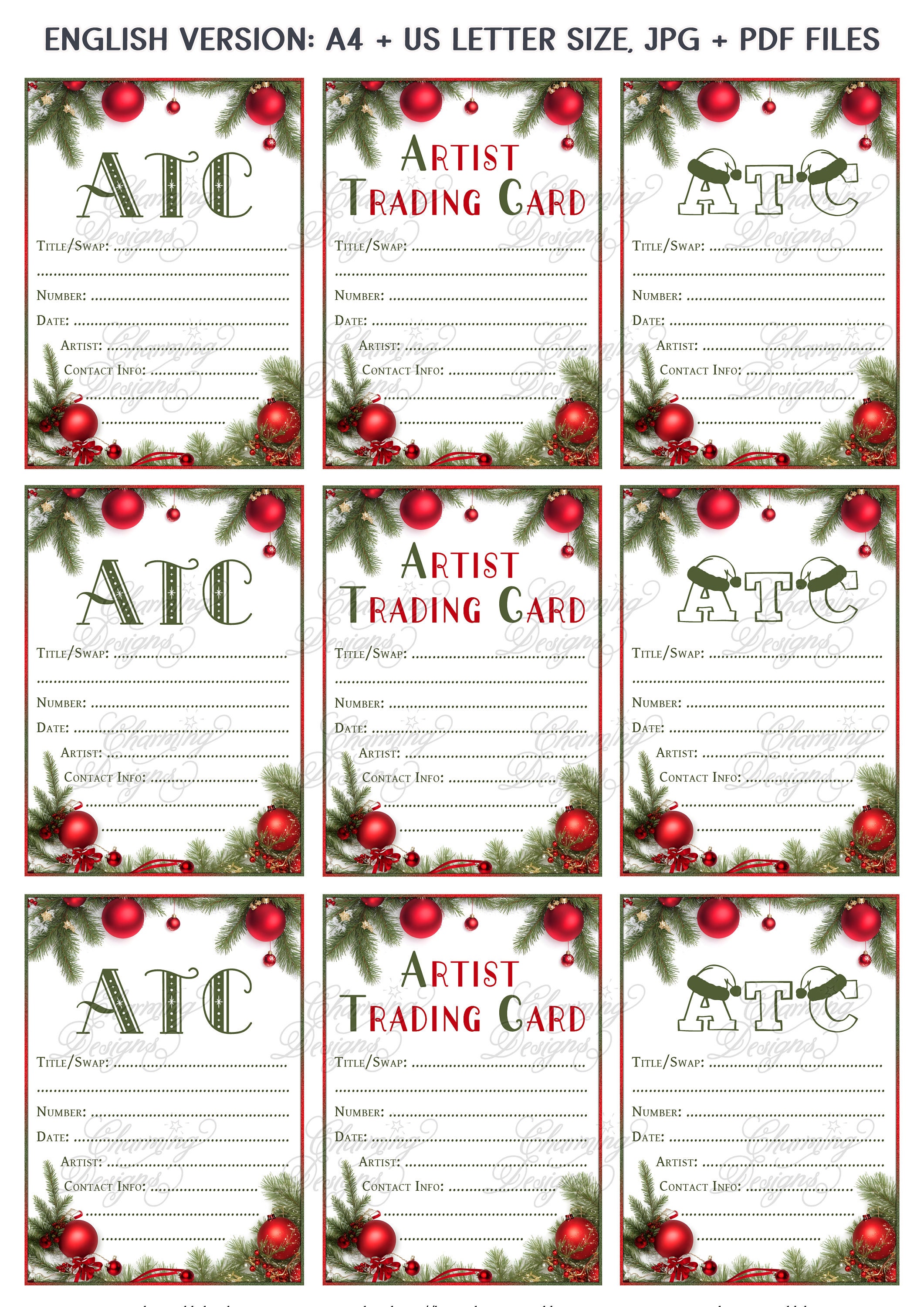 Christmas ATC Back Sides, Xmas Artist Trading Card Label, Digital ...