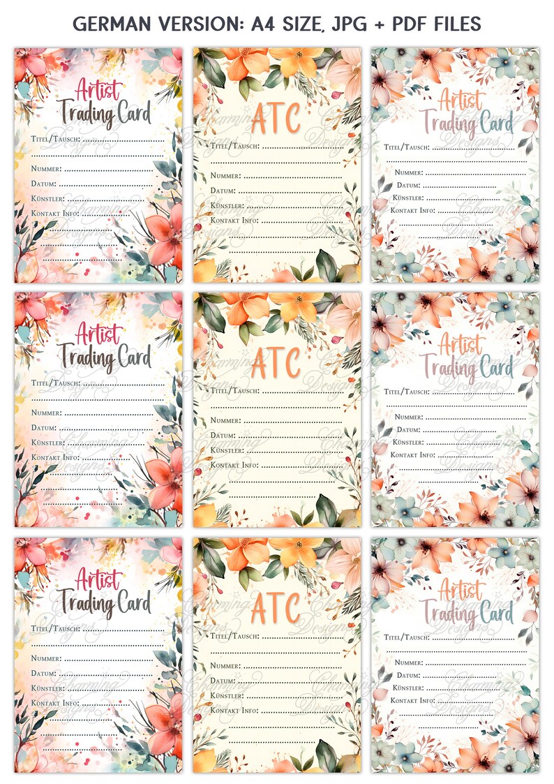 ATC Back Sides, Artist Trading Card Label, Colorful Floral ATC Backs ...