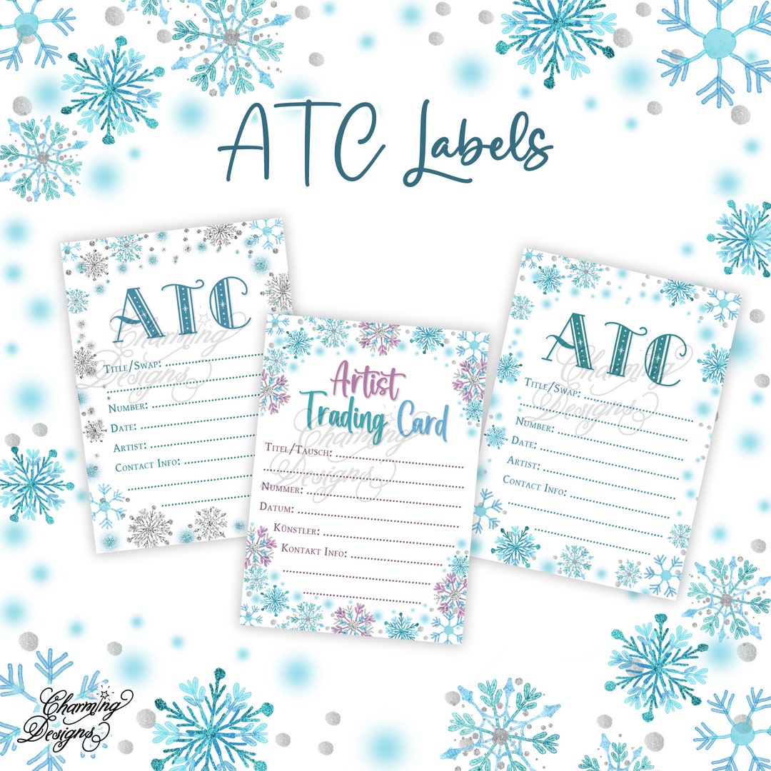 Winter ATC Back Sides, Ice Crystal Artist Trading Card Label, Digital ...