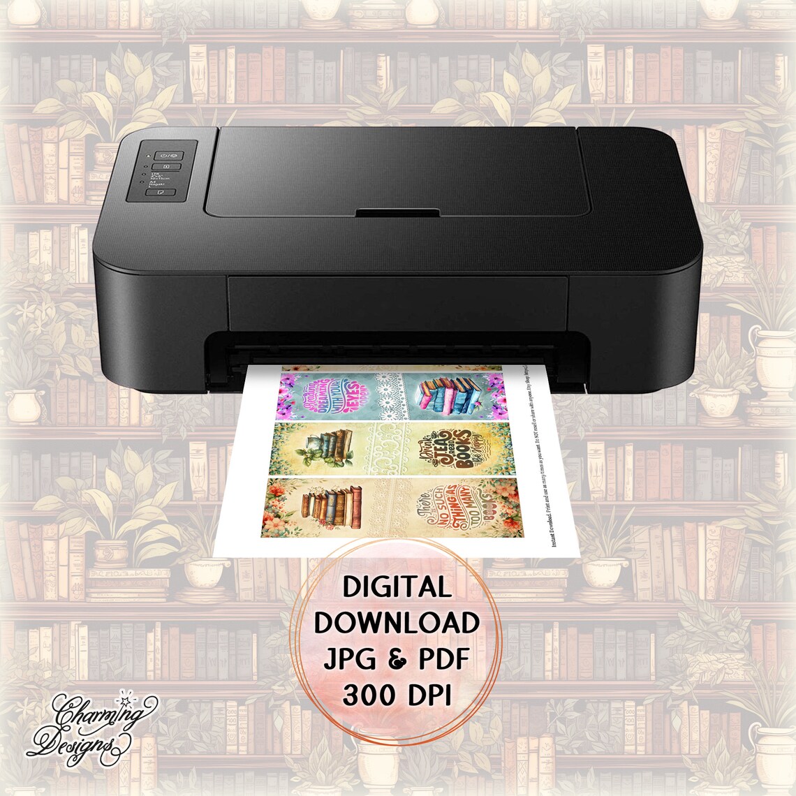 Bookmarks With Flowers and Books, Floral Bookmarks With Quotes, Digital ...